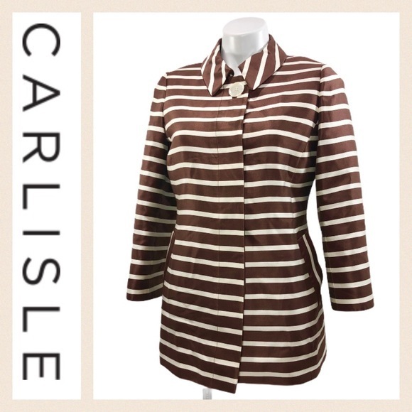 Carlisle | Jackets & Coats | Carlisle Brown And Cream Stripe Silk Mix ...